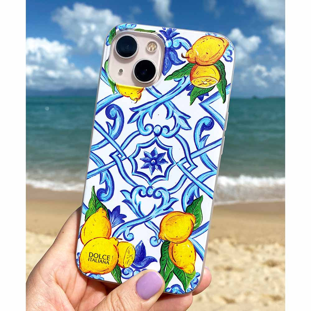 Capri Blue Lemon Phone Case - Handpainted Italian Majolica Tile Design ...