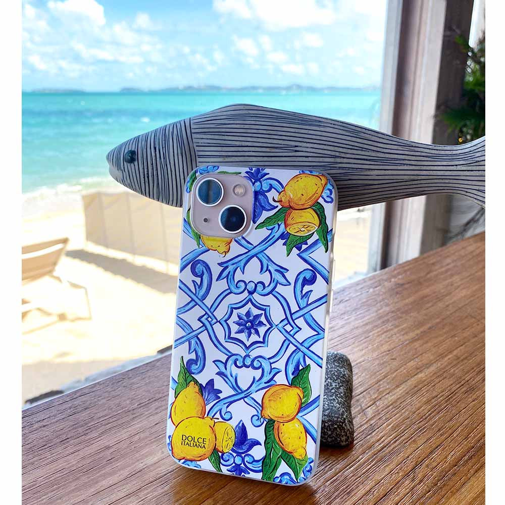 Capri Blue Lemon Phone Case - Handpainted Italian Majolica Tile Design ...