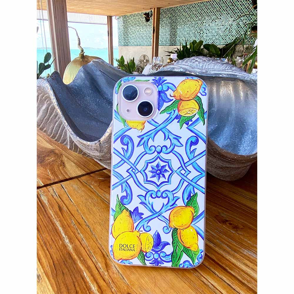 Capri Blue Lemon Phone Case - Handpainted Italian Majolica Tile Design ...